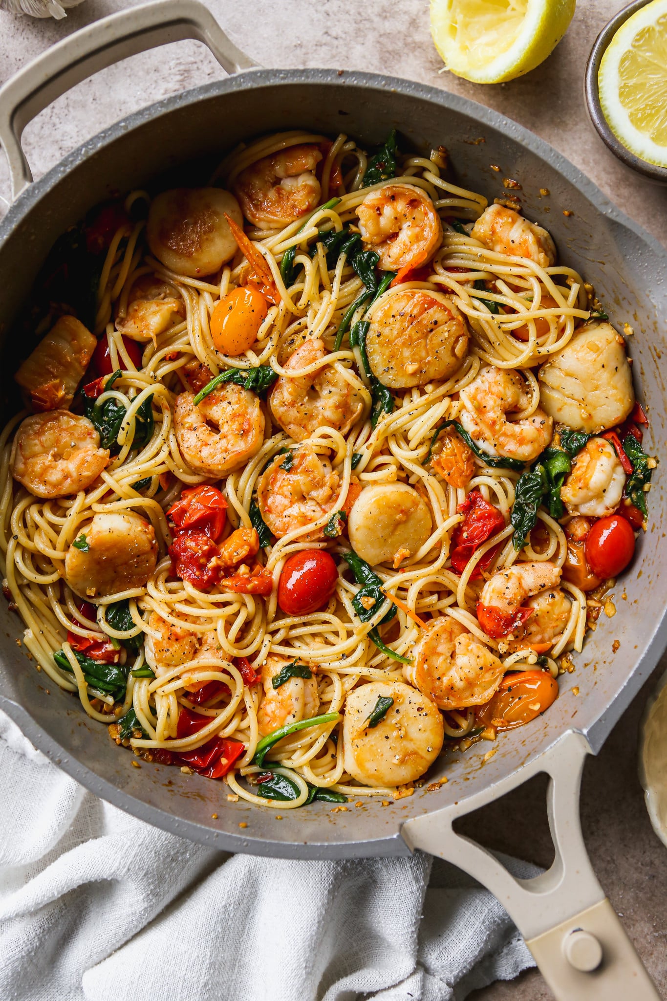 Healthy Shrimp & Scallop Pasta With Veggies | Walder Wellness, RD